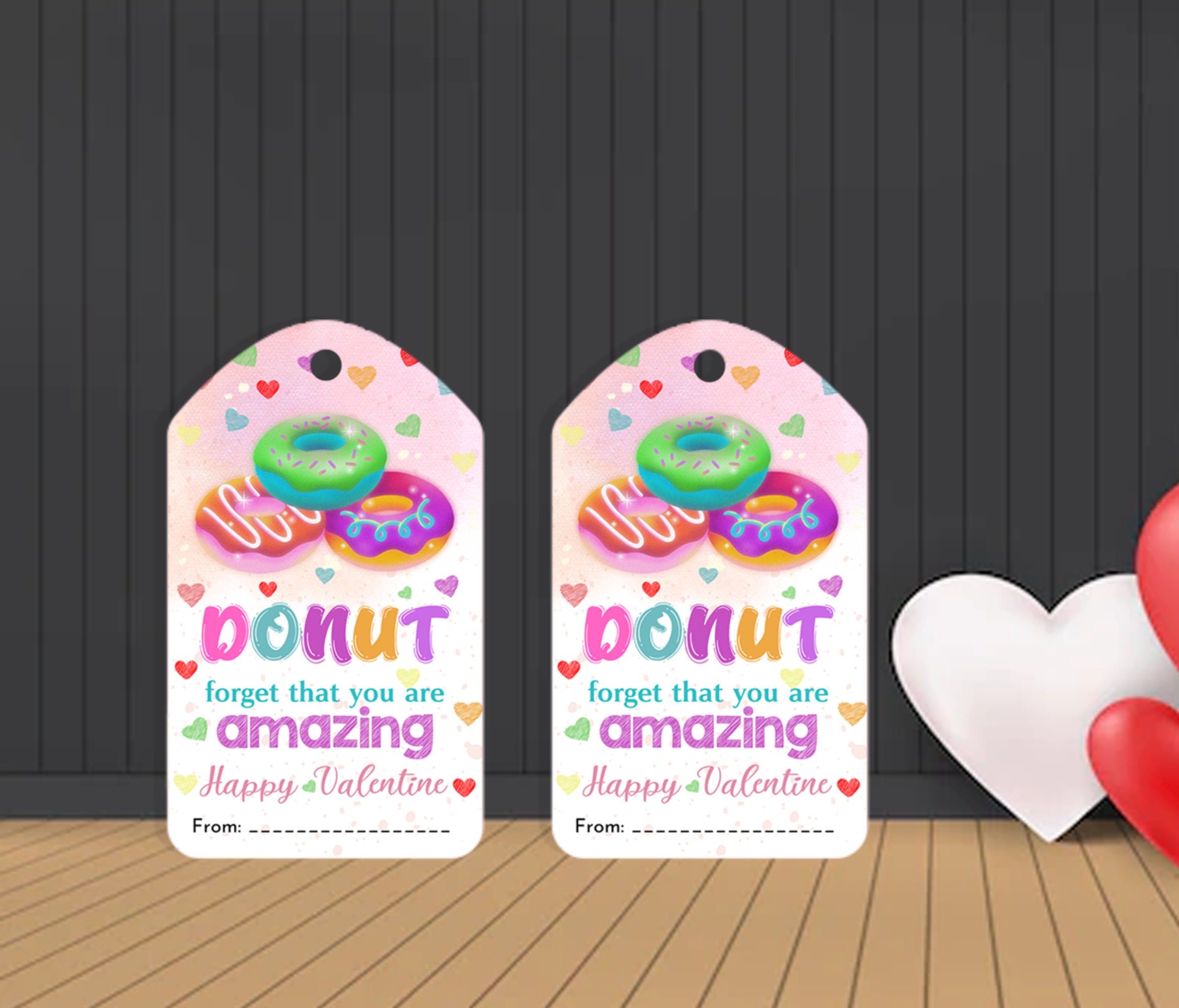 Donut Valentine's Day Gift Tag Template Printable Donut - Etsy