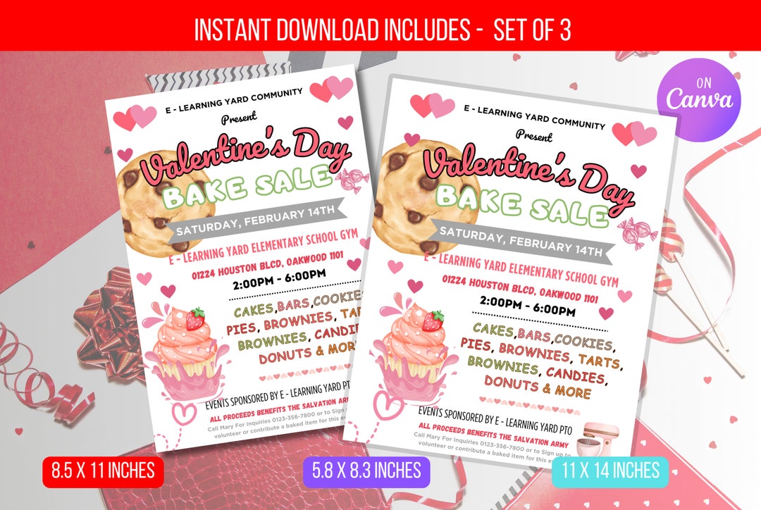 EDITABLE Valentine's Day Bake Sale Flyer, Bake Sale Event Invite ...