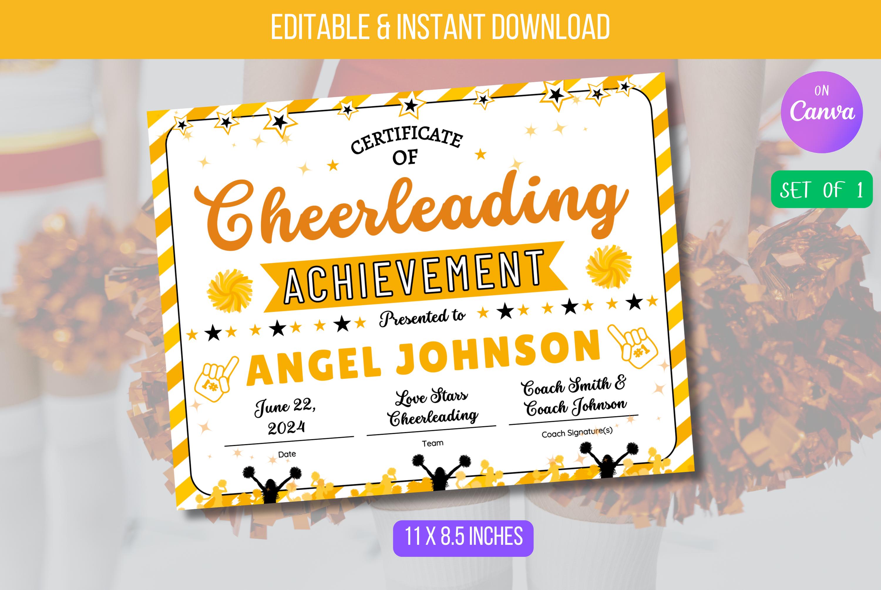 EDITABLE Cheerleader Certificate, Cheer Certificates Sports Award ...
