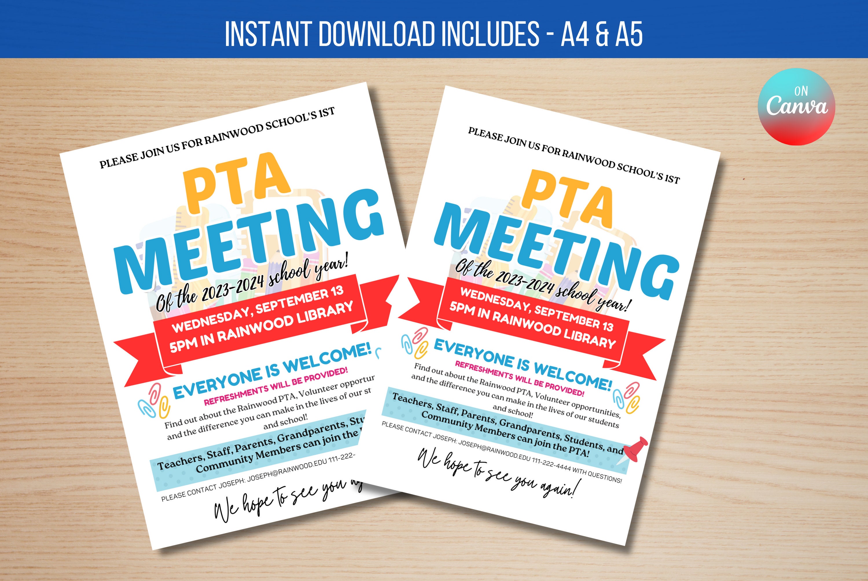 EDITABLE PTA Meeting Handout Flyer School Information Meeting - Etsy