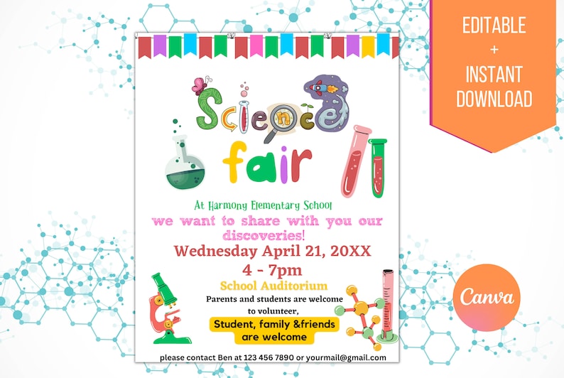 Science Fair Editable Flyer PRINTABLE Template for School - Etsy