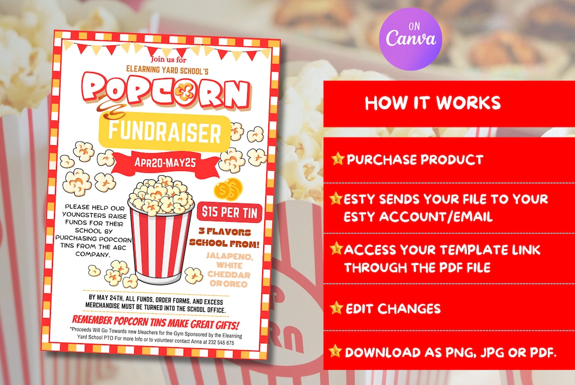 EDITABLE Popcorn Fundraiser Flyer Template, Non Profit Event Poster ...