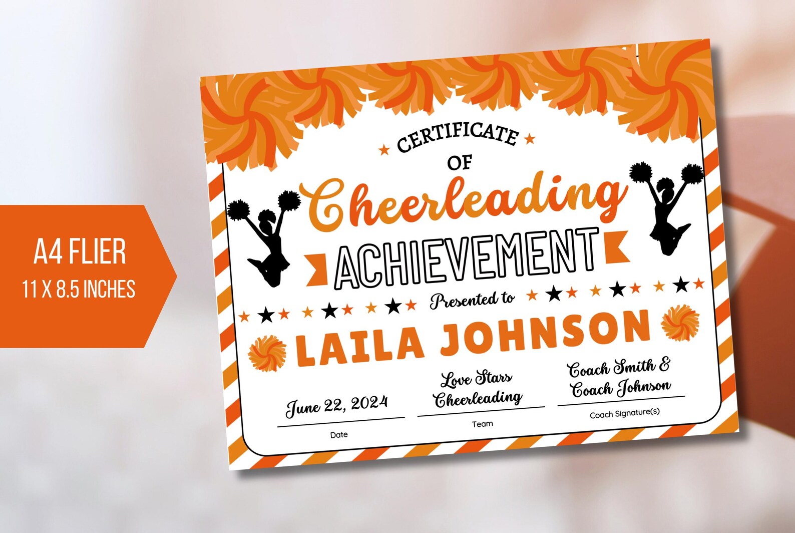 EDITABLE Cheerleader Certificate, Cheer Certificates Sports Award ...