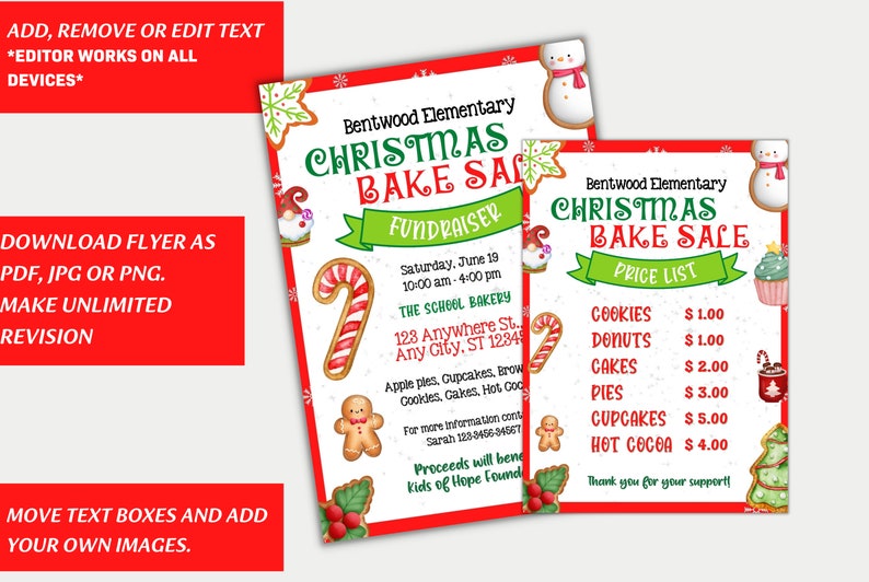 EDITABLE Christmas Bake Sale Flyer School Bake Sale Flyer - Etsy
