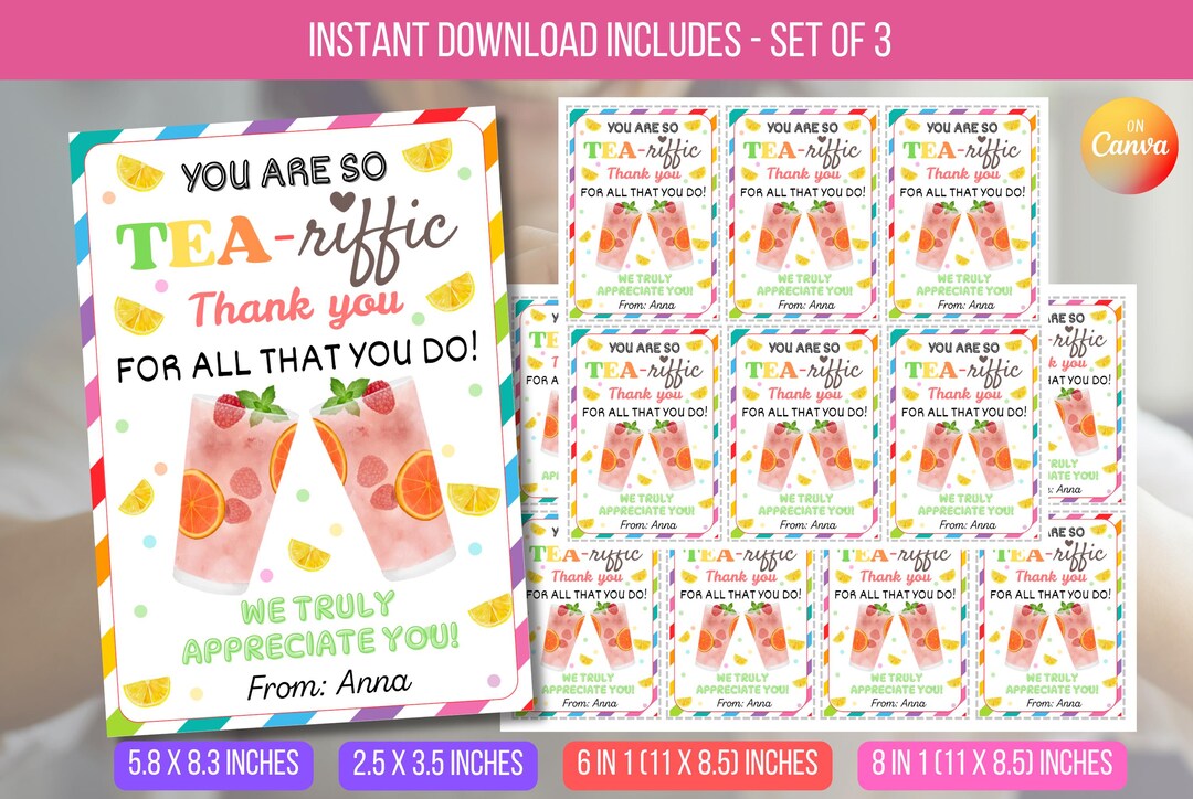 EDITABLE You're Tea-riffic Iced Tea Gift Tags, Teacher Appreciation Tag ...