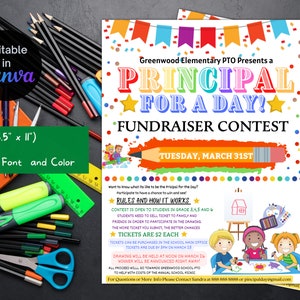 EDITABLE Principal for a Day Contest Fundraiser Flyer, Printable ...