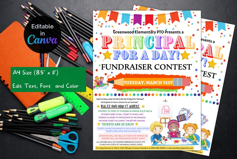 EDITABLE Principal for a Day Contest Fundraiser Flyer - Etsy