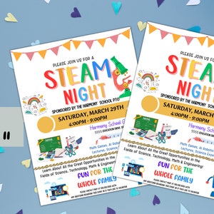 EDITABLE Family Steam Night Flyer, School PTA PTO Flyer, Community ...