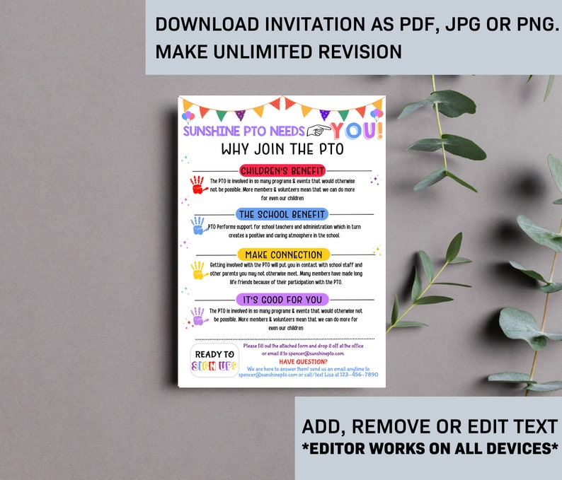 EDITABLE PTO PTA Recruitment Flyer, Editable Printable Informational ...