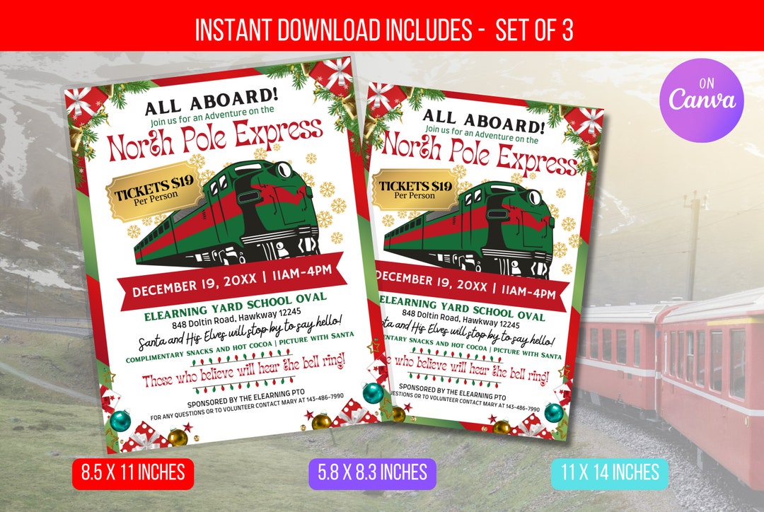 EDITABLE Northpole Express Train Flyer With Ticket, Santa Flyer and ...