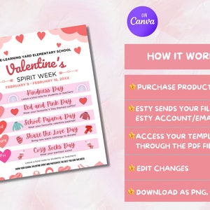 EDITABLE Valentine School Spirit Week Flyer, Festive Spirit Week PTO ...