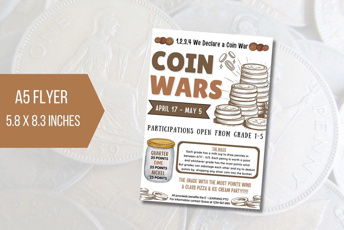 EDITABLE Coin War Fundraiser Flyer, Penny War Fundraiser School ...