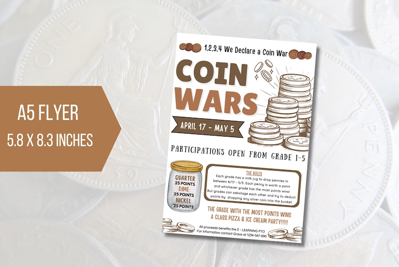 EDITABLE Coin War Fundraiser Flyer, Penny War Fundraiser School ...