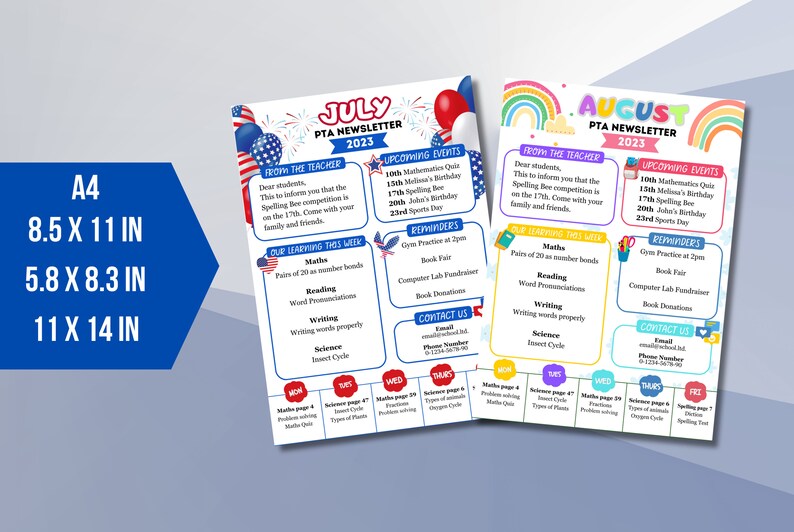 EDITABLE Monthly Newsletter Template Set, Classroom Printable Handout ...