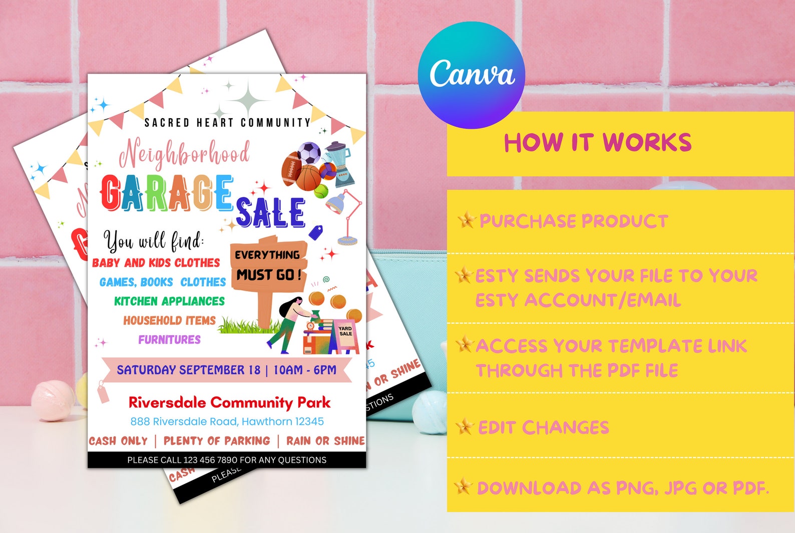 EDITABLE Garage Sale Flyer Template, Neighborhood Yard Sale Template ...