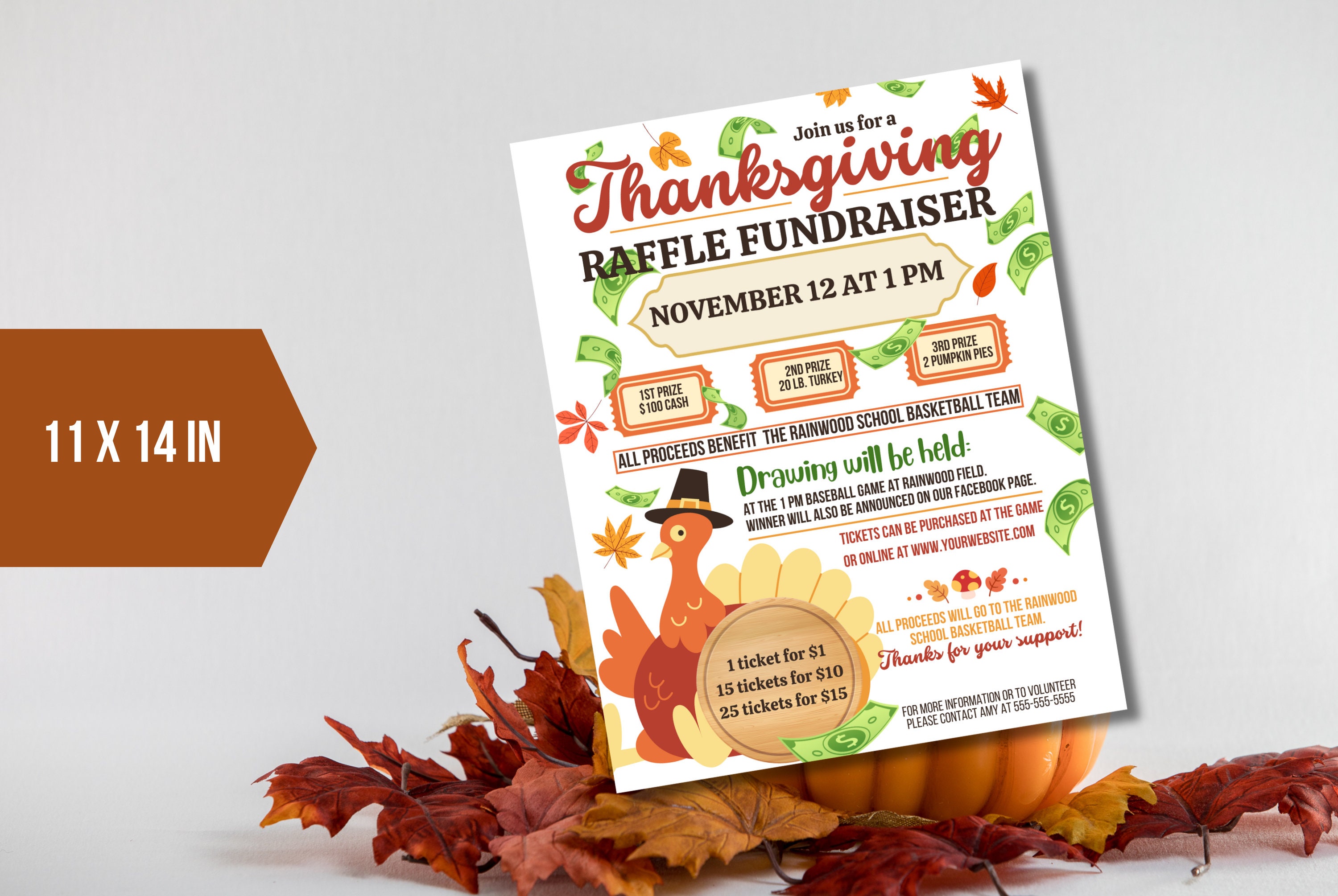 EDITABLE Thanksgiving Raffle Fundraiser Flyer Cash Raffle - Etsy