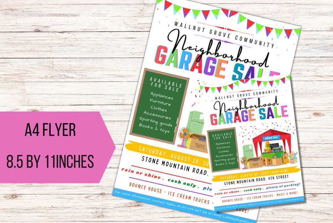 EDITABLE Garage Sale Flyer Template, Neighborhood Yard Sale Template ...