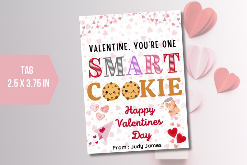 EDITABLE Smart Cookie Valentine's Day Gift Tag, Cookie Favor Tag ...
