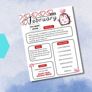EDITABLE February Newsletter Template, Classroom Printable Handout ...