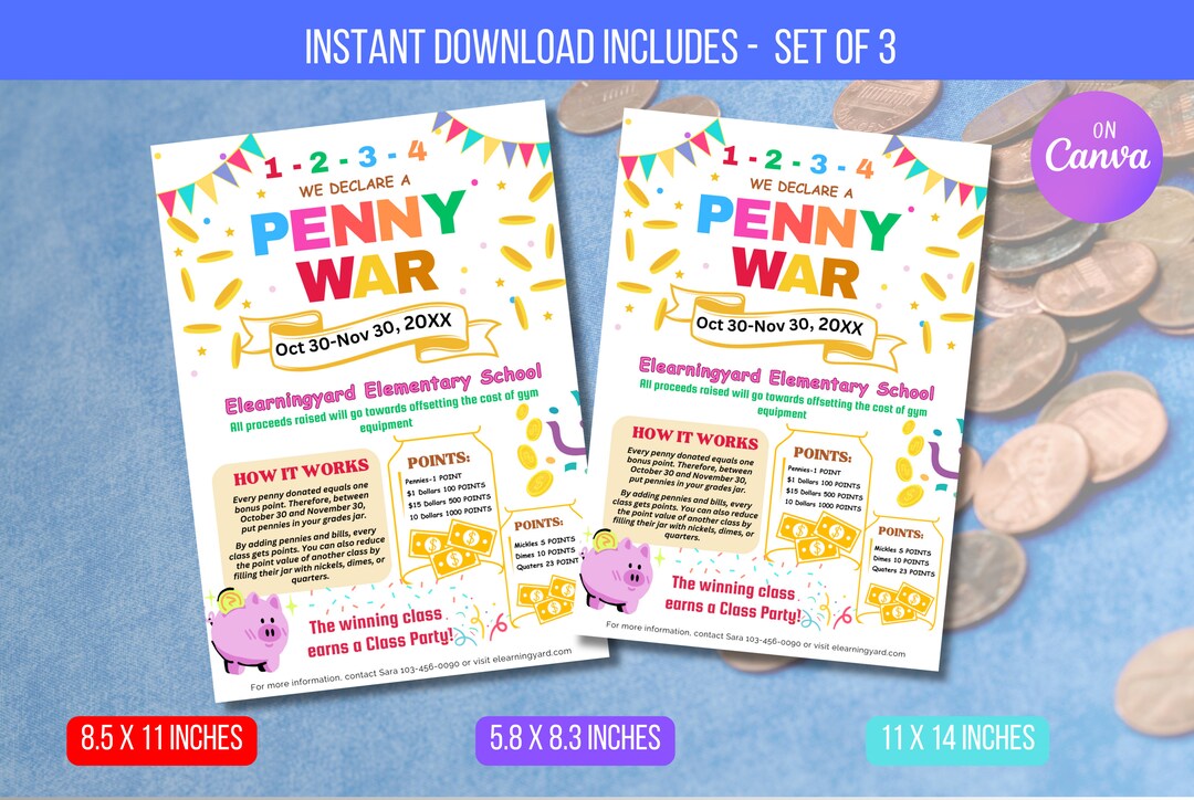 EDITABLE Penny War Fundraiser Flyer, Printable School Fundraiser Event ...