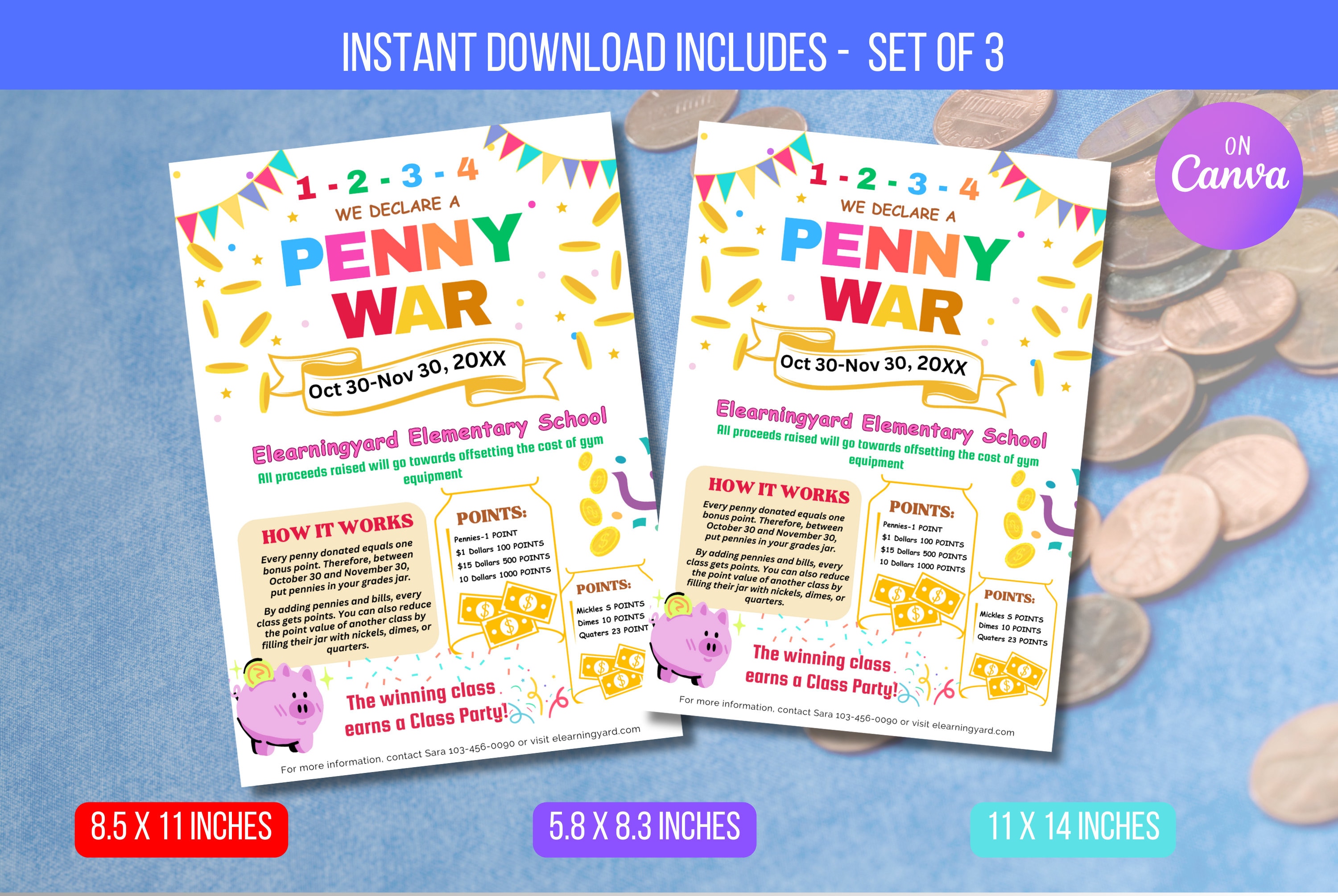 EDITABLE Penny War Fundraiser Flyer, Printable School Fundraiser Event ...