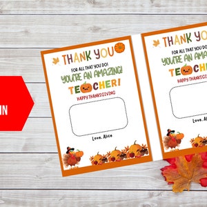EDITABLE Happy Thanksgiving Gift Card, Teacher Staff Nurse Employee ...