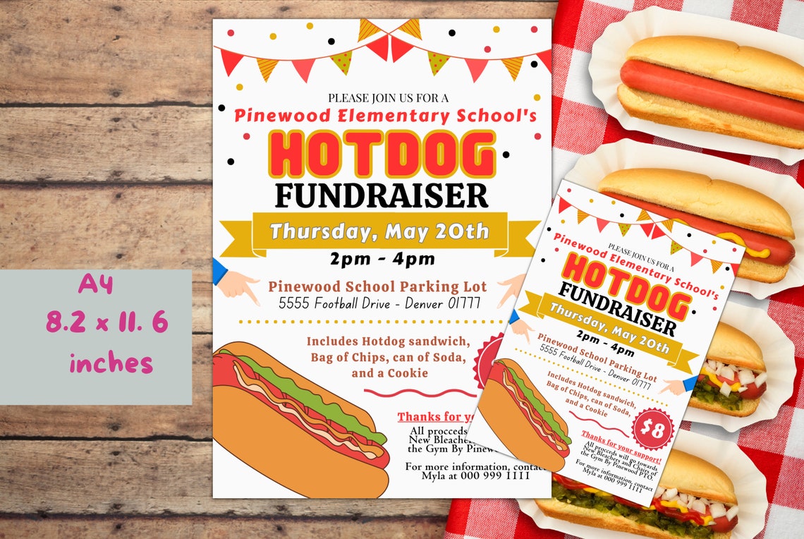 EDITABLE Hotdog Fundraiser Flyer Printable PTA PTO School - Etsy