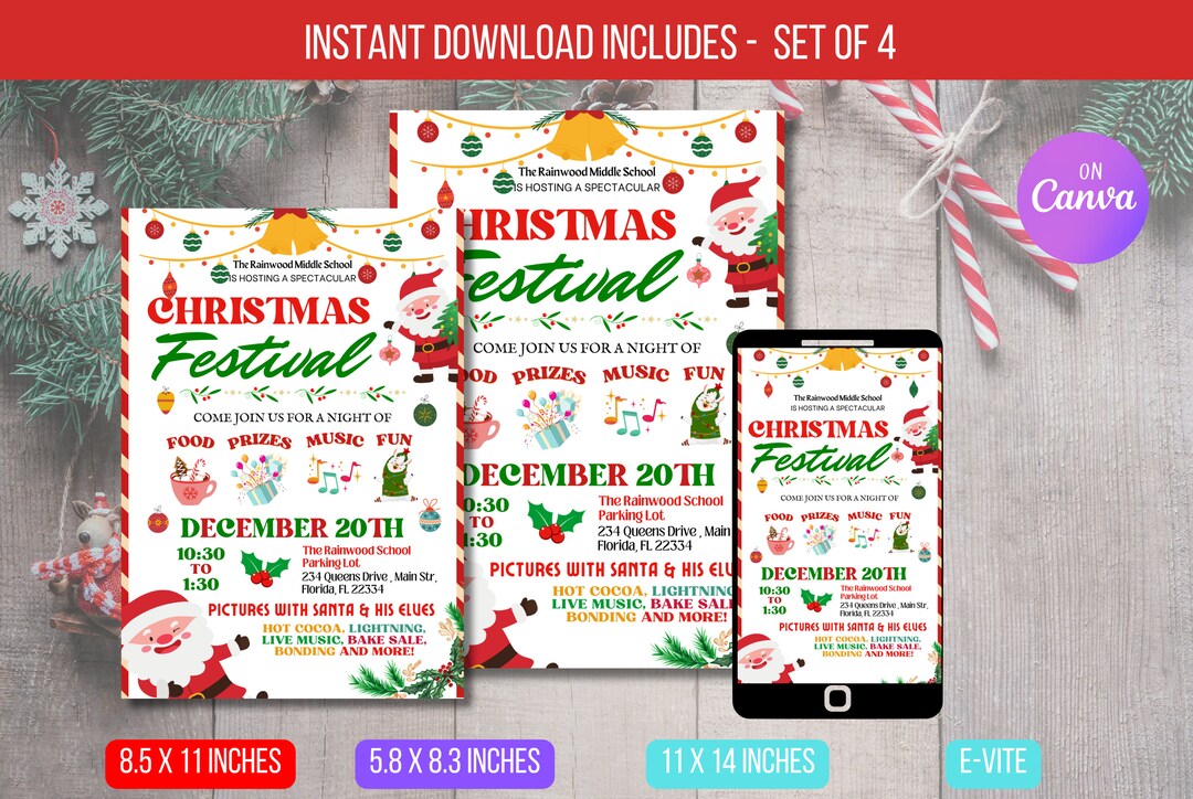 EDITABLE Christmas Festival Flyer Template, Printable Christmas Invite ...