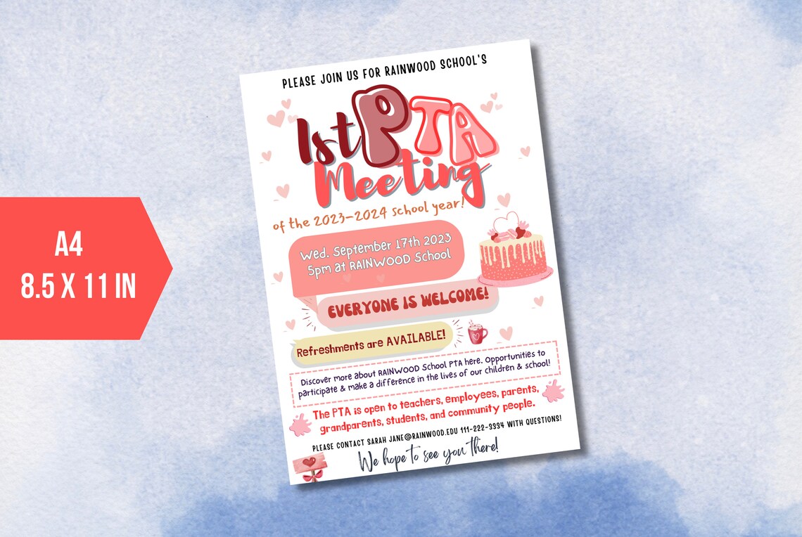 EDITABLE PTA Meeting Handout Flyer, School Information Meeting Flyer ...