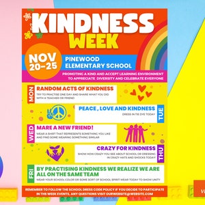 Kindness Week Itinerary Flyer, Diversity Inclusion, Printable Editable ...