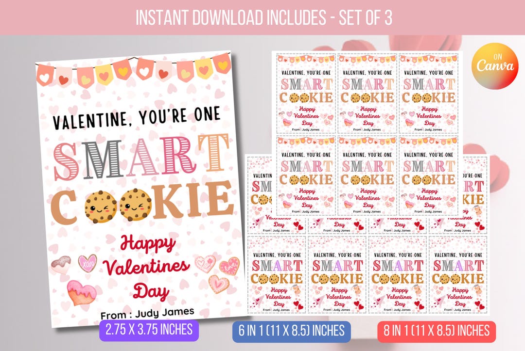 EDITABLE Smart Cookie Valentine's Day Gift Tag, Cookie Favor Tag ...