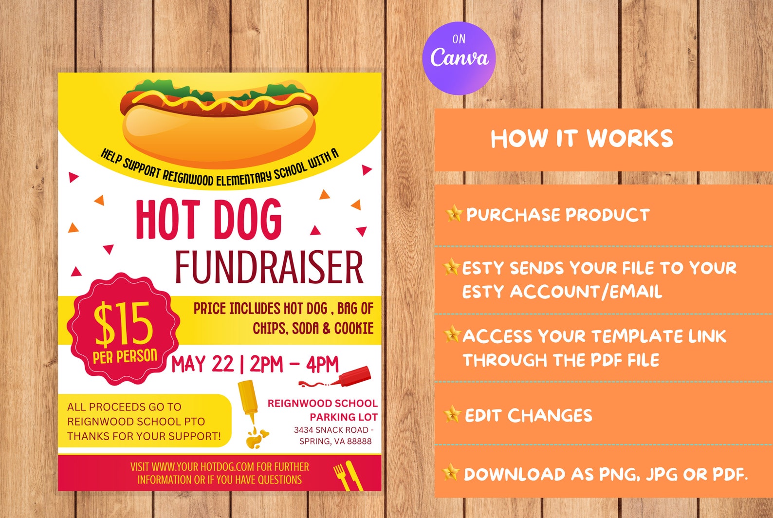 EDITABLE Hotdog Fundraiser Flyer With Ticket Printable PTA - Etsy