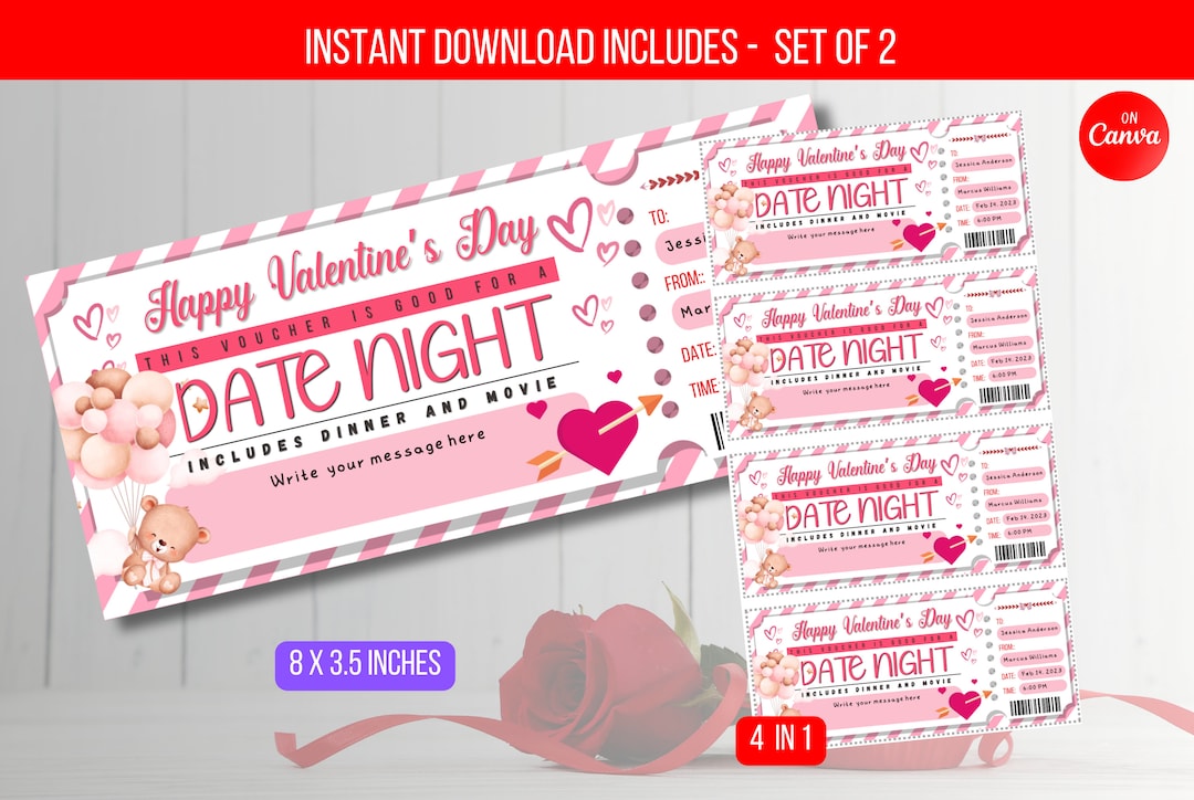 EDITABLE Valentines Day Date Night Ticket Template - Personalized Event ...