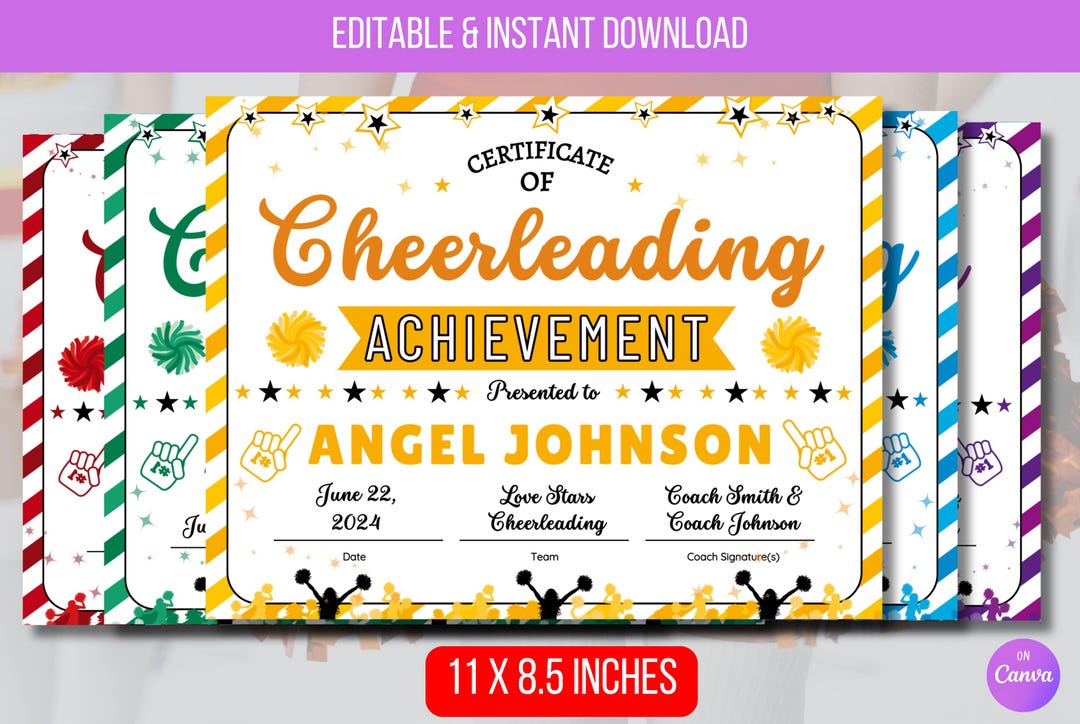 EDITABLE Cheerleader Certificate, Cheer Certificates Sports Award ...