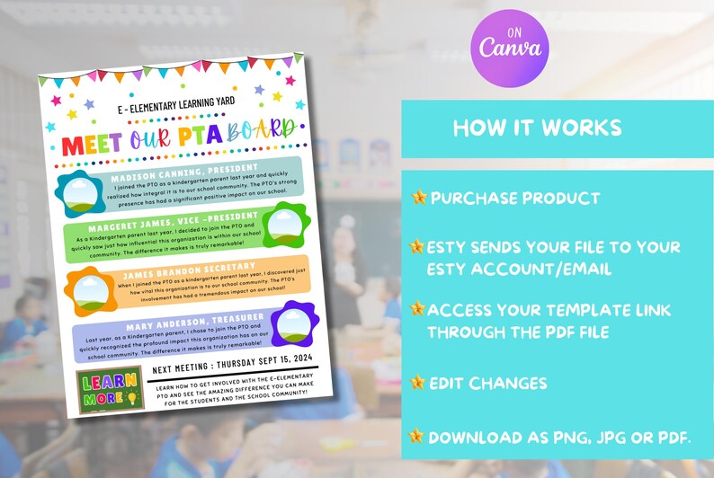 EDITABLE Meet the PTA Board Flyer, Volunteer Board Introductions, Meet ...