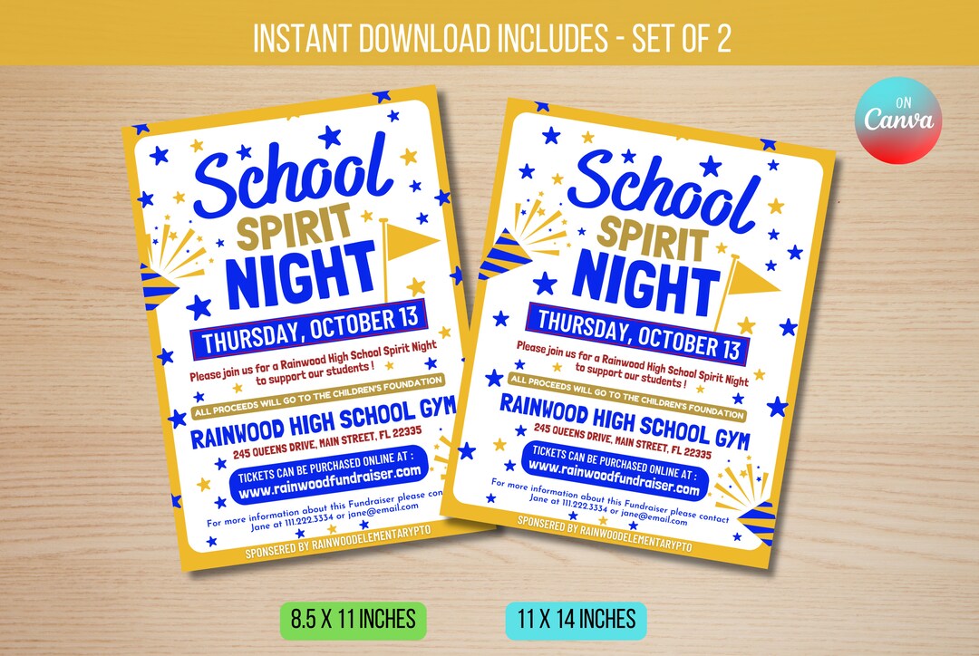 EDITABLE School Spirit Flyer, School Spirit Night Party, Spirt Night ...