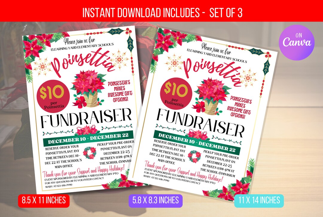 EDITABLE Poinsettia Sale Fundraiser Flyer, PTA PTO Holiday Fundraiser ...