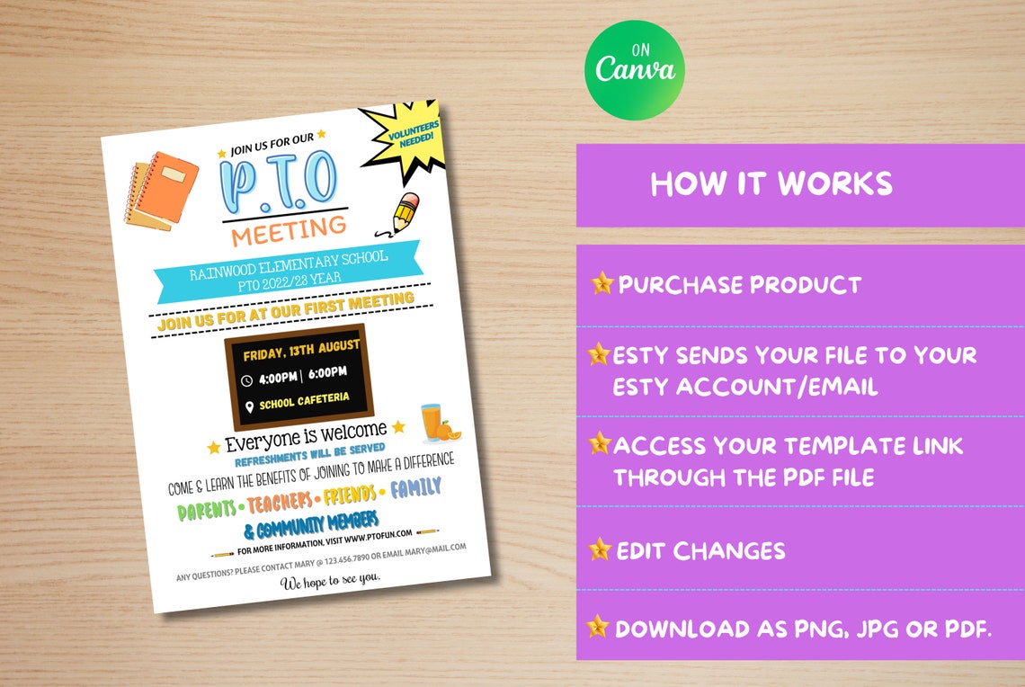 EDITABLE PTO PTA Meeting Handout Flyer School Information - Etsy