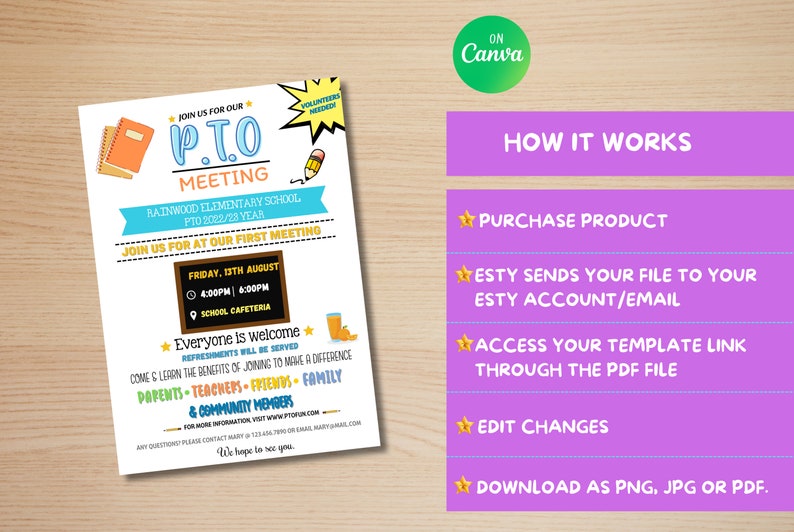 EDITABLE PTO PTA Meeting Handout Flyer School Information - Etsy