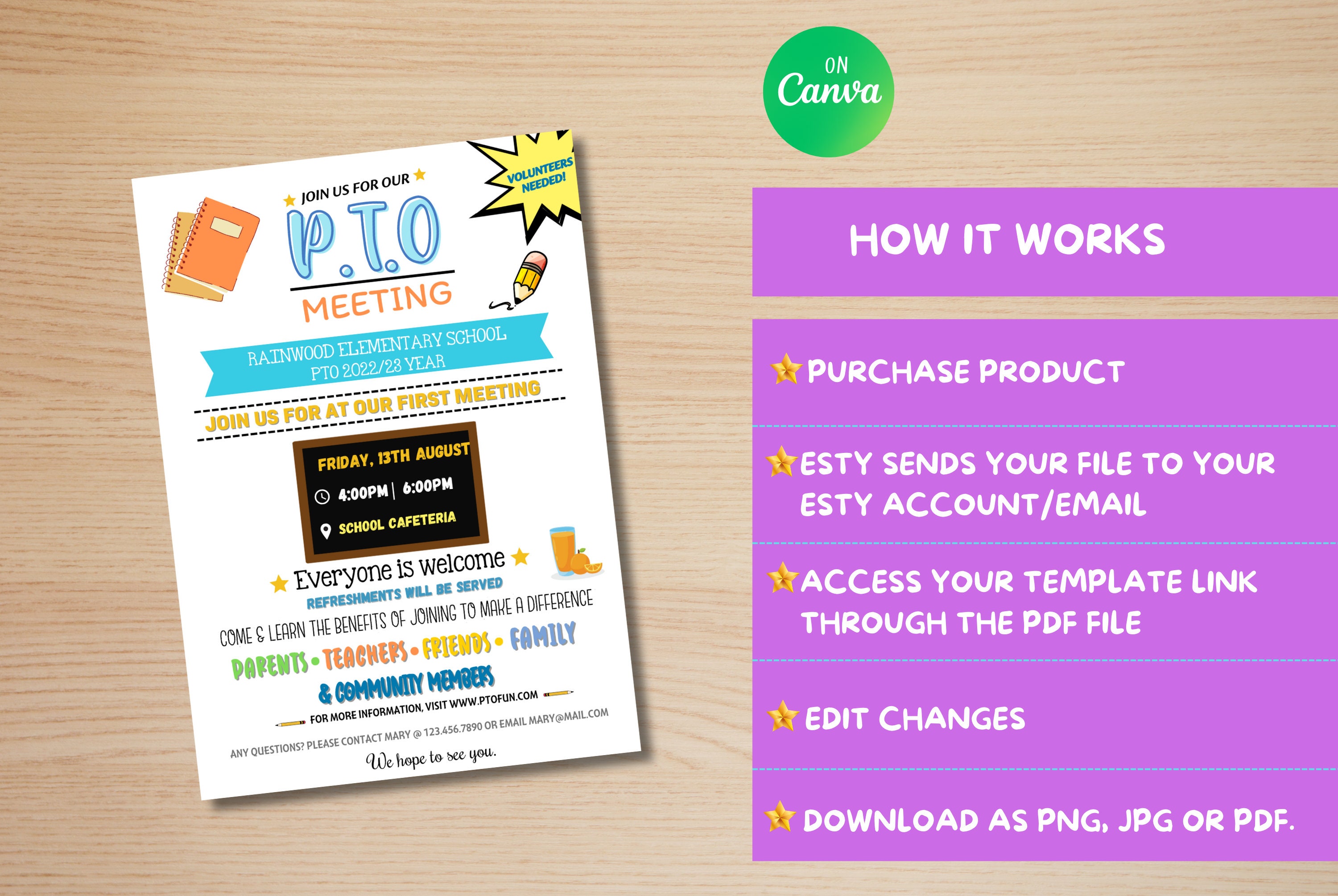 EDITABLE PTO PTA Meeting Handout Flyer School Information - Etsy