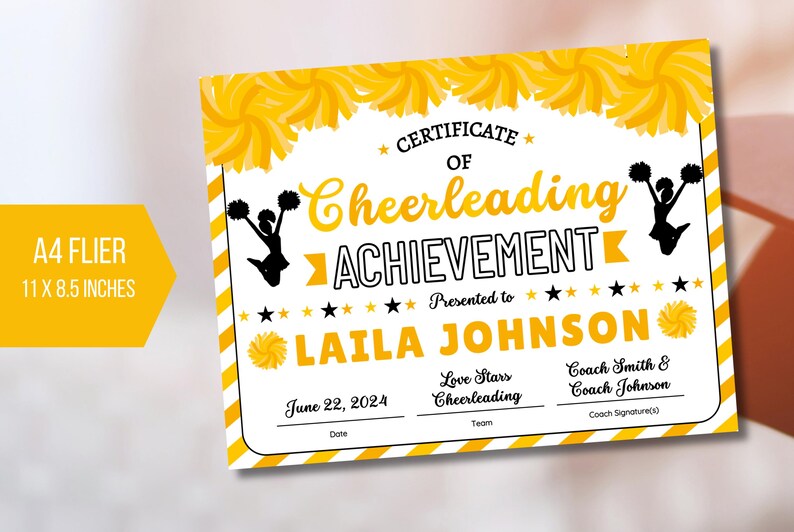 EDITABLE Cheerleader Certificate, Cheer Certificates Sports Award ...