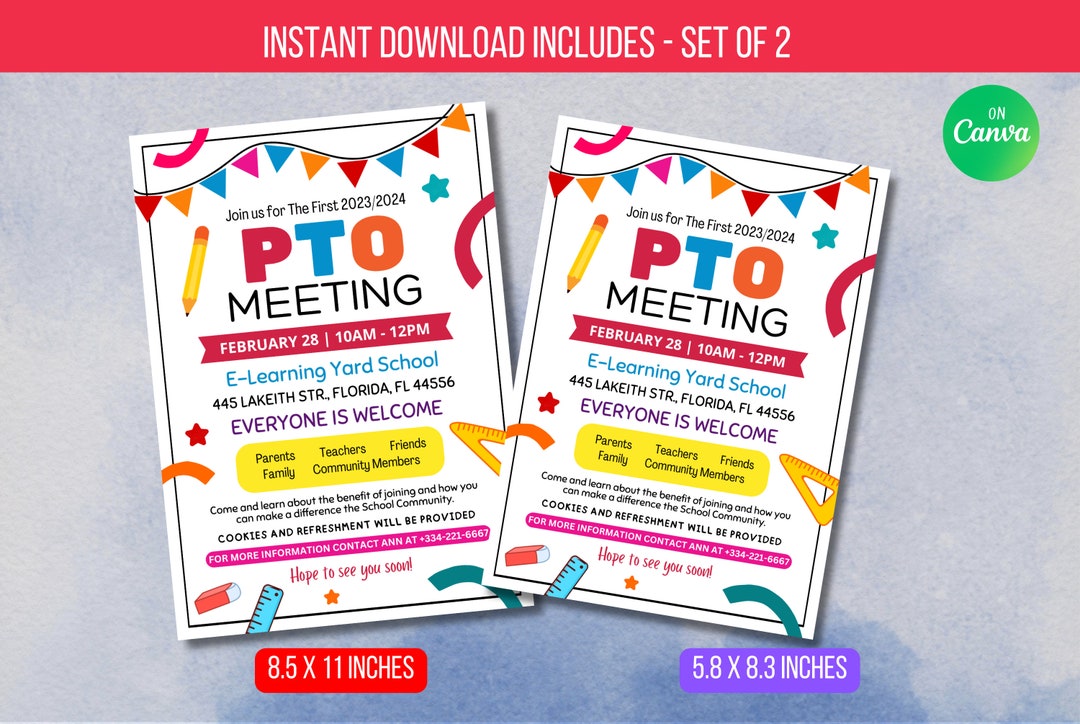 EDITABLE PTA Meeting Handout Flyer, School Information Meeting Flyer ...