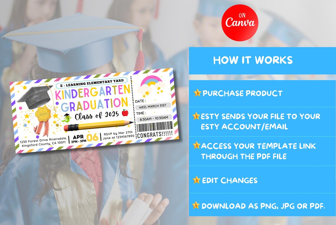 EDITABLE Pre School Graduation Ticket, Kindergarten Graduation, School ...