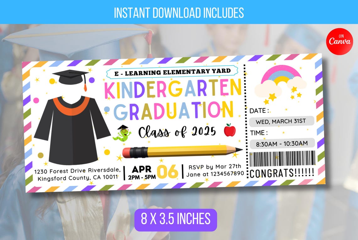 EDITABLE Pre School Graduation Ticket, Kindergarten Graduation, School ...