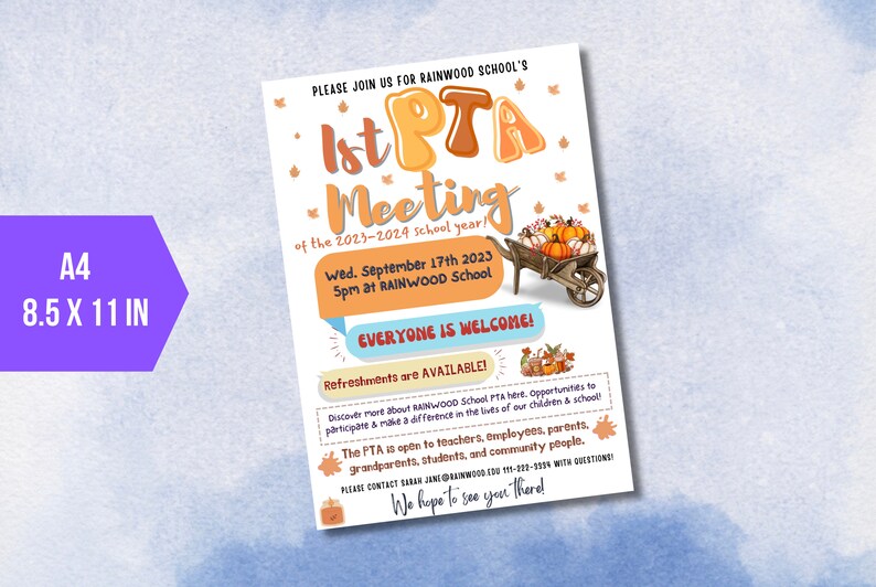 EDITABLE PTA Meeting Handout Flyer School Information Meeting - Etsy