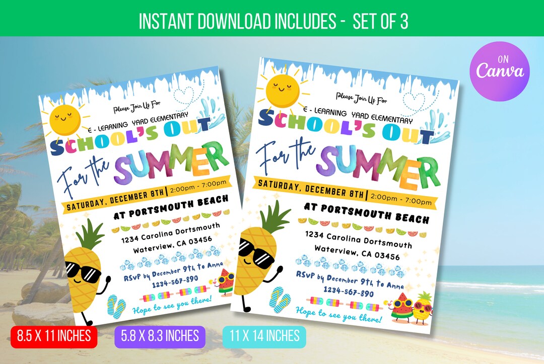 EDITABLE School's Out for Summer Party Invite, End of School Party ...