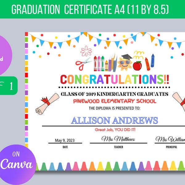 Kindergarten Graduation Certificate - Etsy