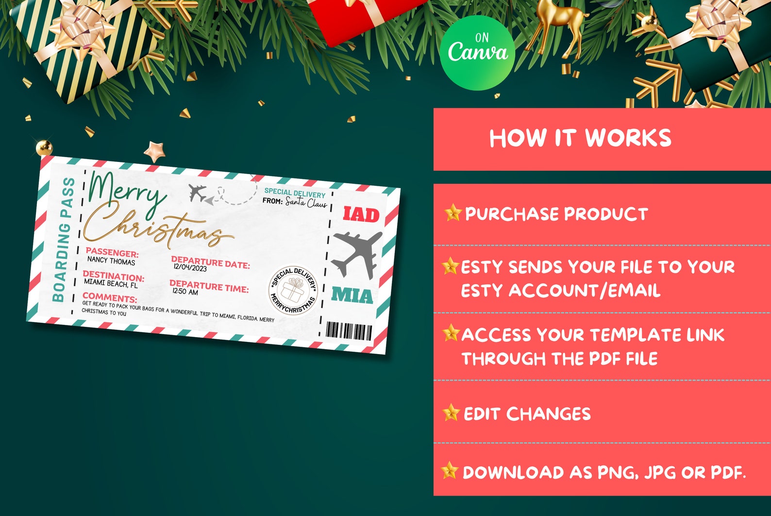 EDITABLE Christmas Boarding Pass Template Flyer, Christmas Surprise ...