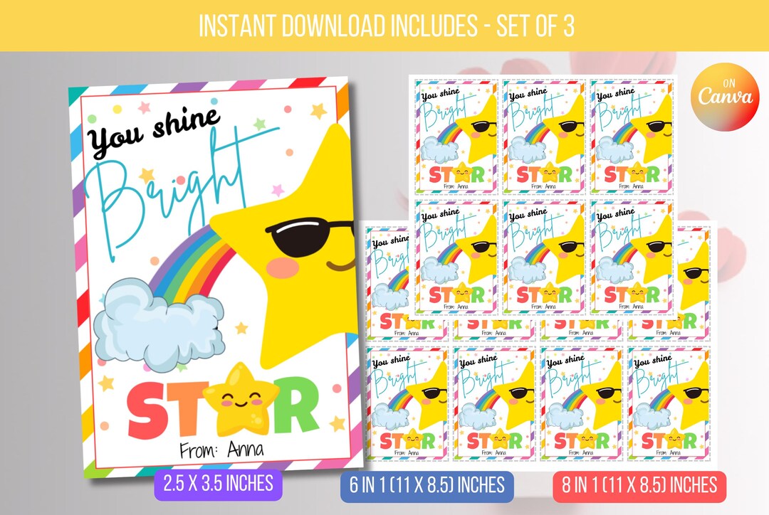 EDITABLE You Shine Bright Like a Star Gift Tags, School Printable Tags ...