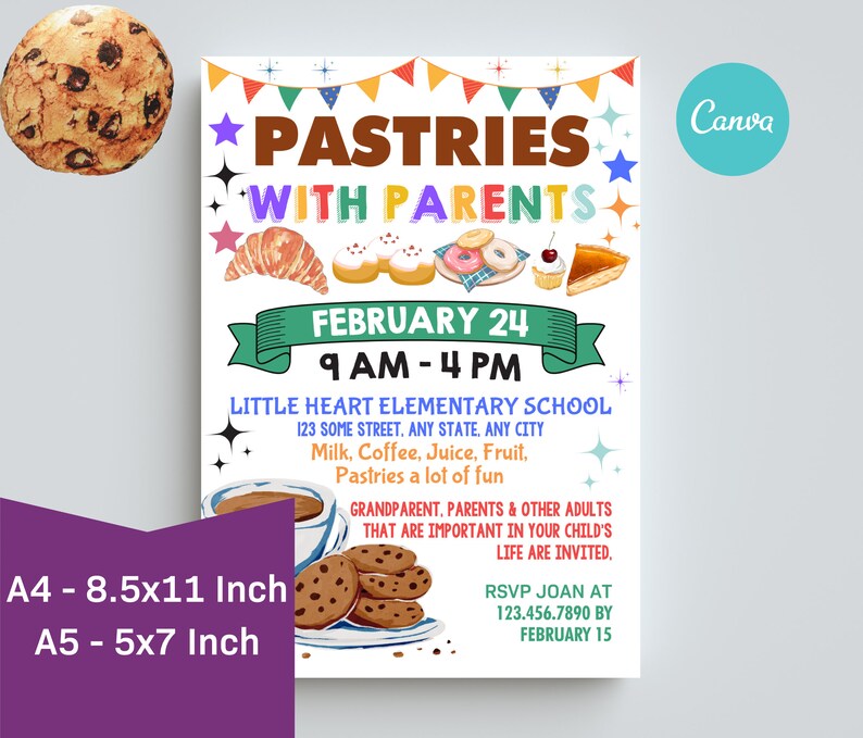 EDITABLE Pastries With Parents Flyer PTA Breakfast School - Etsy
